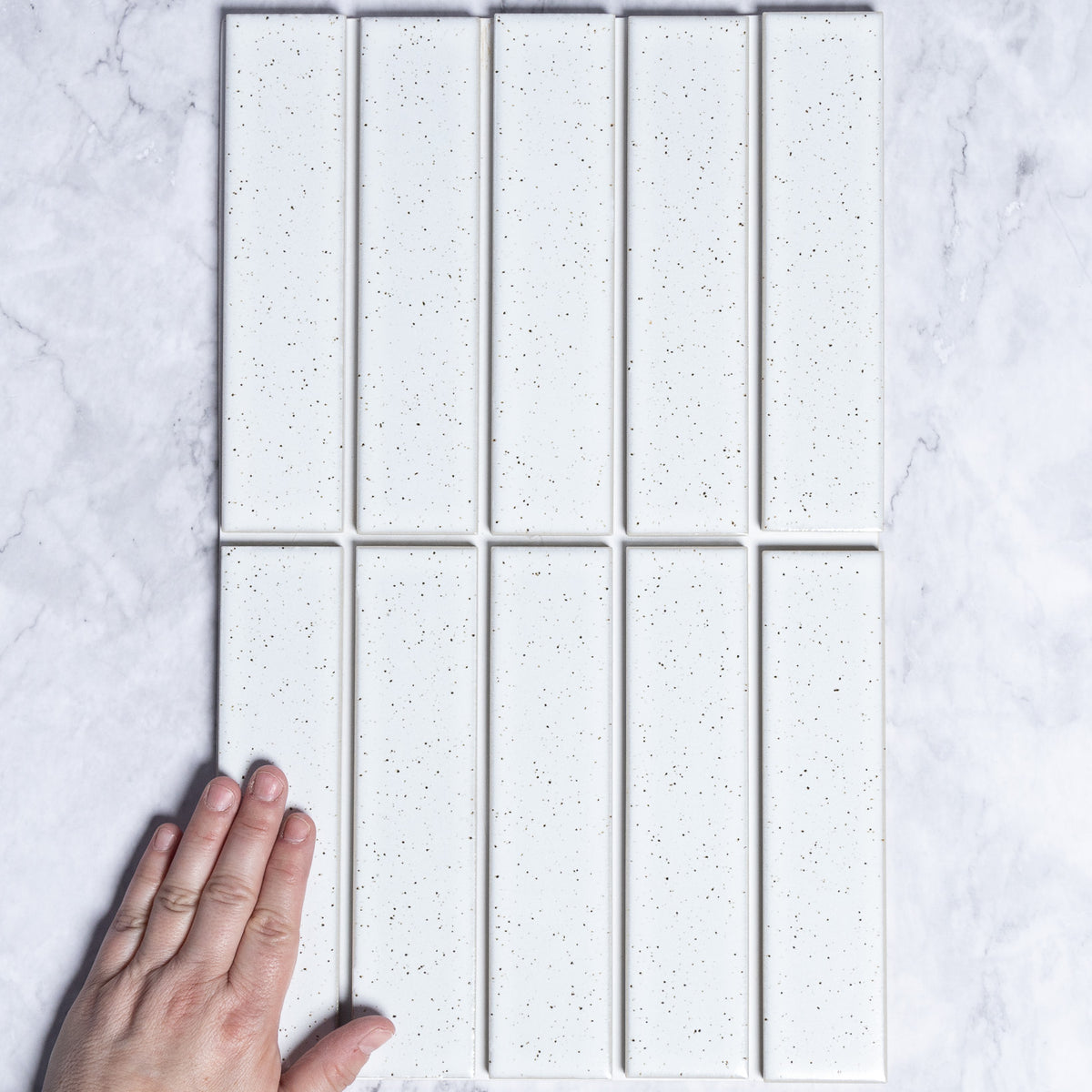 Kazoku Osaka White Speckle Japanese Hand Glazed Large Finger Mosaics 4 – Touch Surfaces